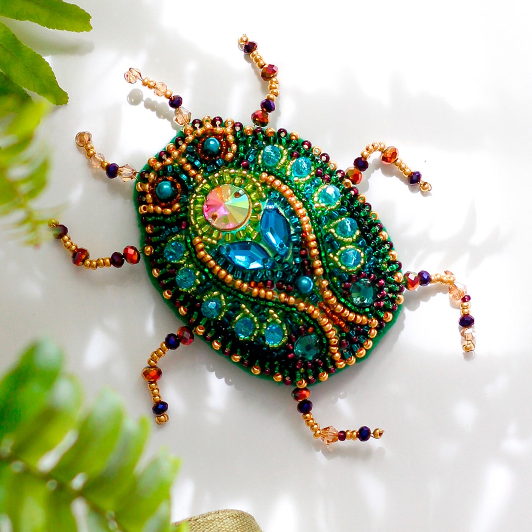 Full Embroider Kit - Insect Brooch, Scarab Brooch, DIY Jewelry Kit ...