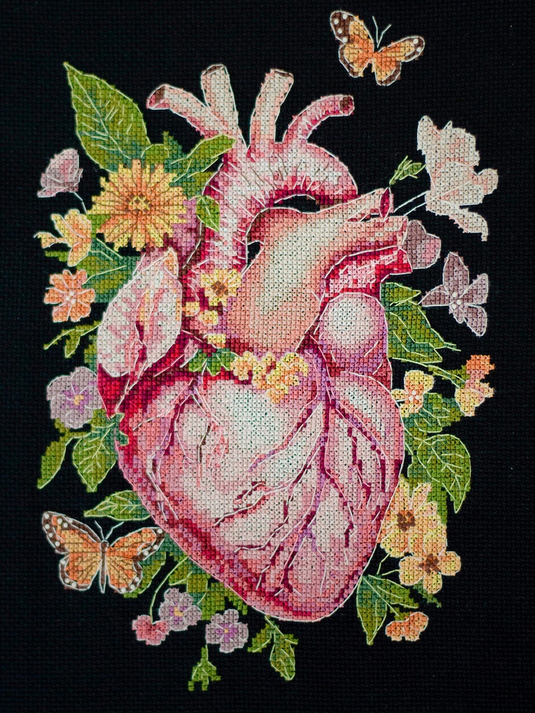 Anatomical Heart - Flower Embroidery Kit, Counted Cross Stitch, DIY ...