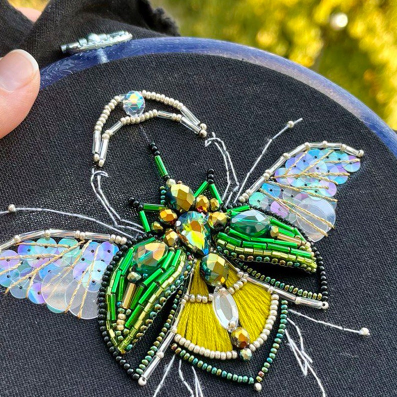 Bead Embroidery Scarab, DIY Beaded Insect, Bug Needlepoint, Craft Kit ...