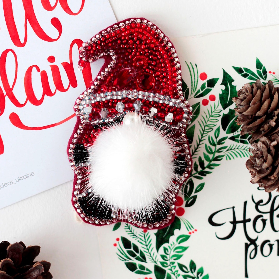 Brooch Making Kit - Gnome Brooch, DIY XMAS, New Year Embroidery, Red ...