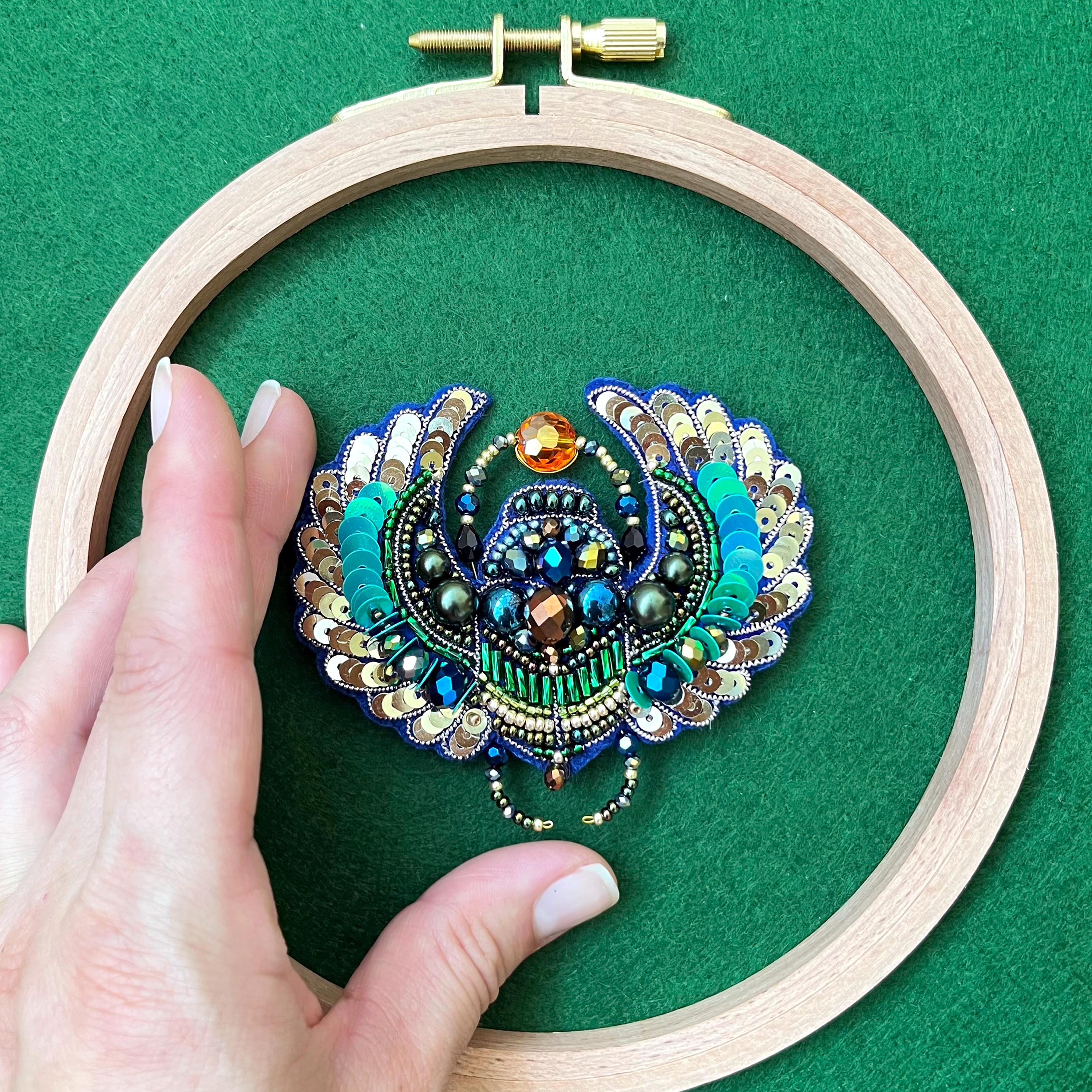 Bead Embroidery Kit- Scarab Beetle Pin, Bead Green Beetle, Brooch DIY ...
