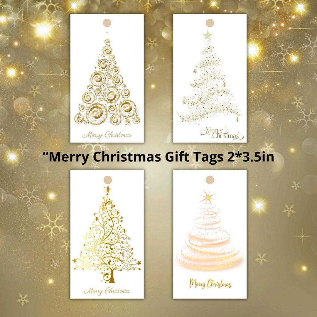 Gold Christmas Tree Gift Tags, Printable Holiday Labels, Holiday Favor ...