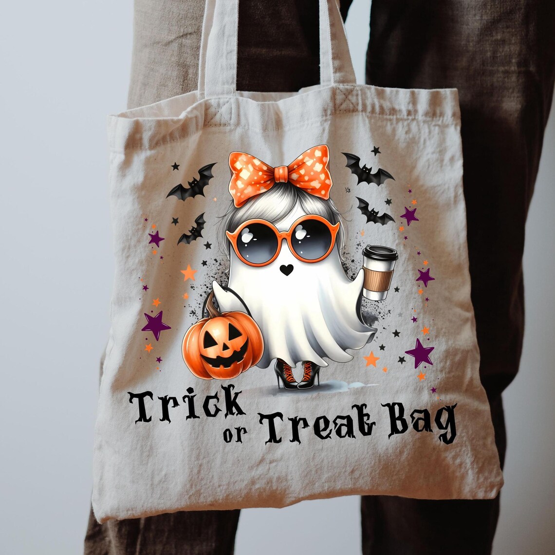 Halloween Trick or Treat Bag Png Kids Cute Ghost Png Digital Download ...