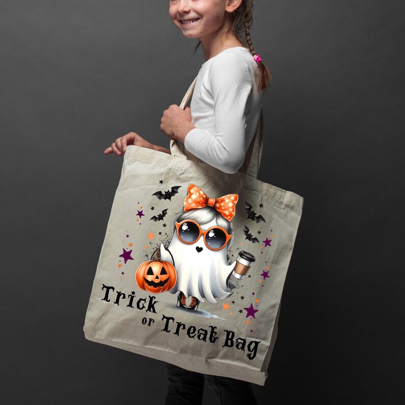 Halloween Trick or Treat Bag Png Kids Cute Ghost Png Digital Download ...