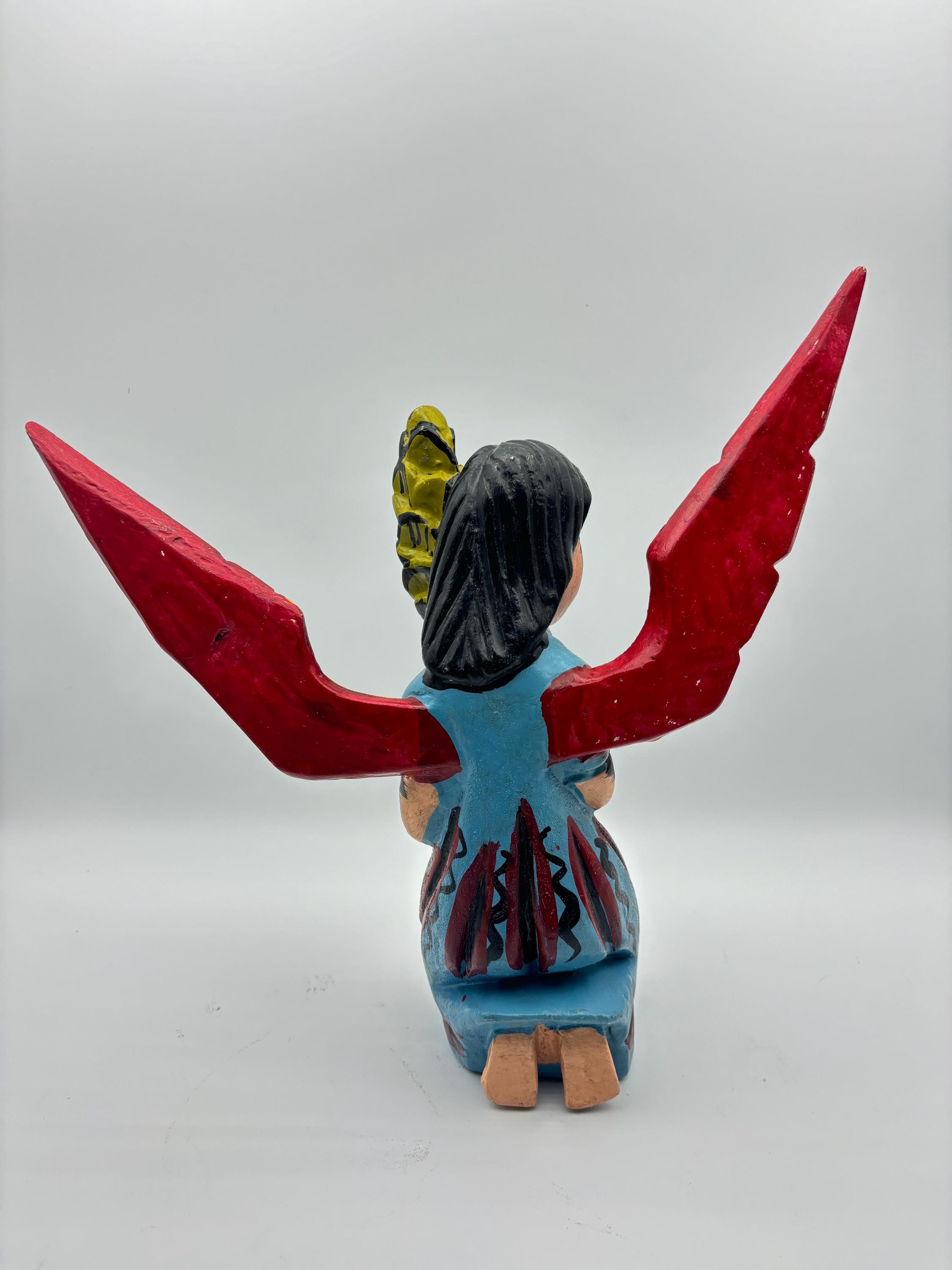 Mexican Folk Art Carved Figurine Wood Full Wing Angel and Laurel Burch ...