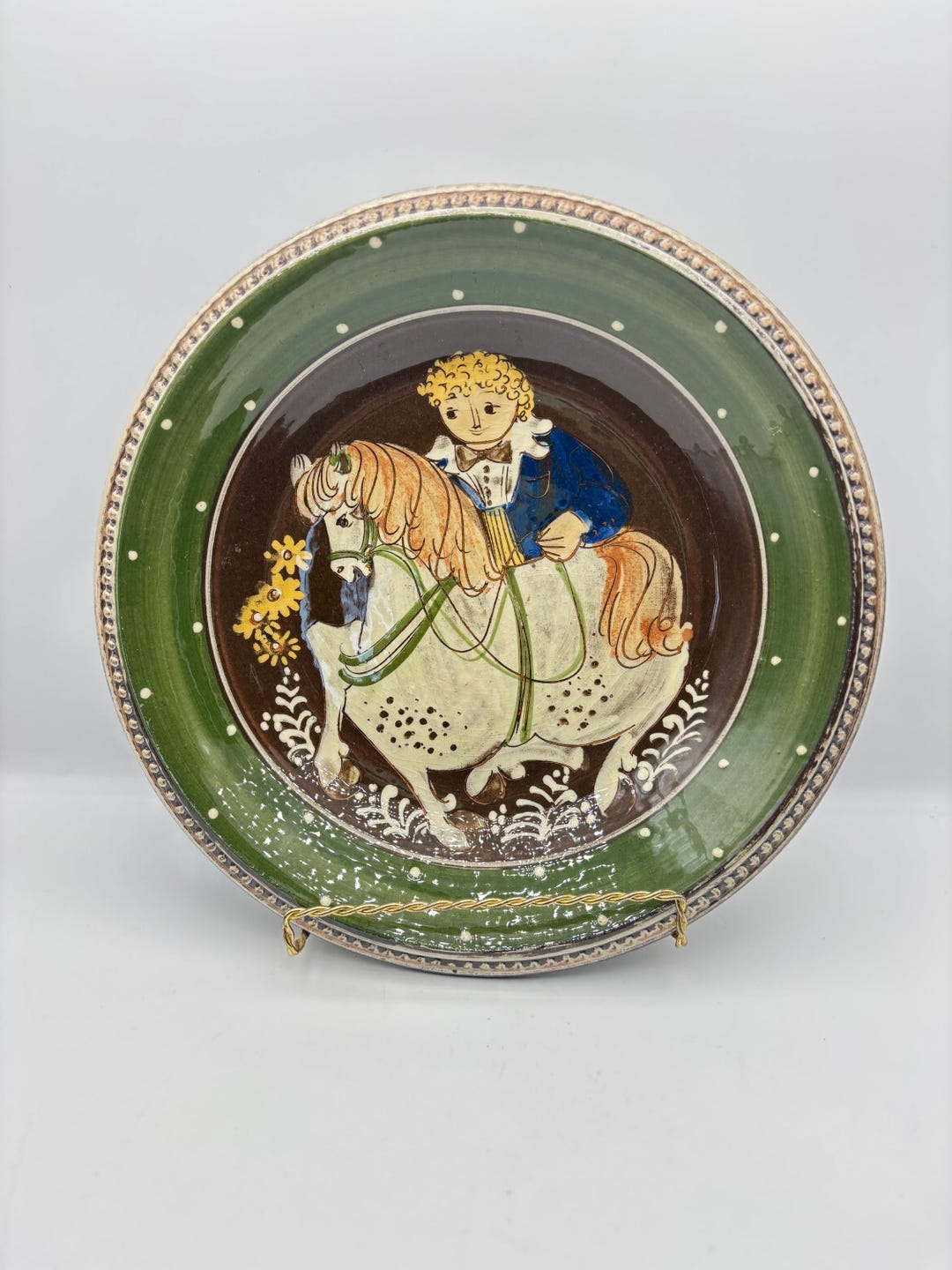 Vintage Swiss Ceramic Plate: Hand-painted, “girl on Horse" Design ...