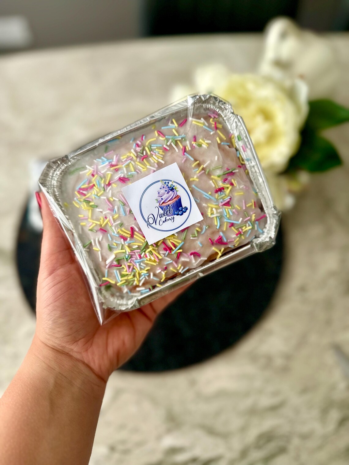 Old School Sprinkle Cake Tray Bake, Homemade Cake, Personalised Old ...
