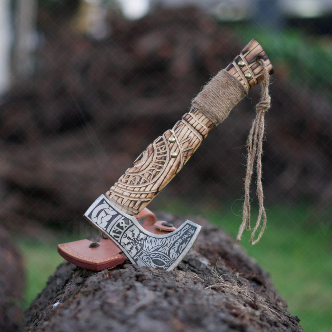 Hand Forged Mini Viking Axe, Engraved Axe With Leather Sheath, Engraved ...