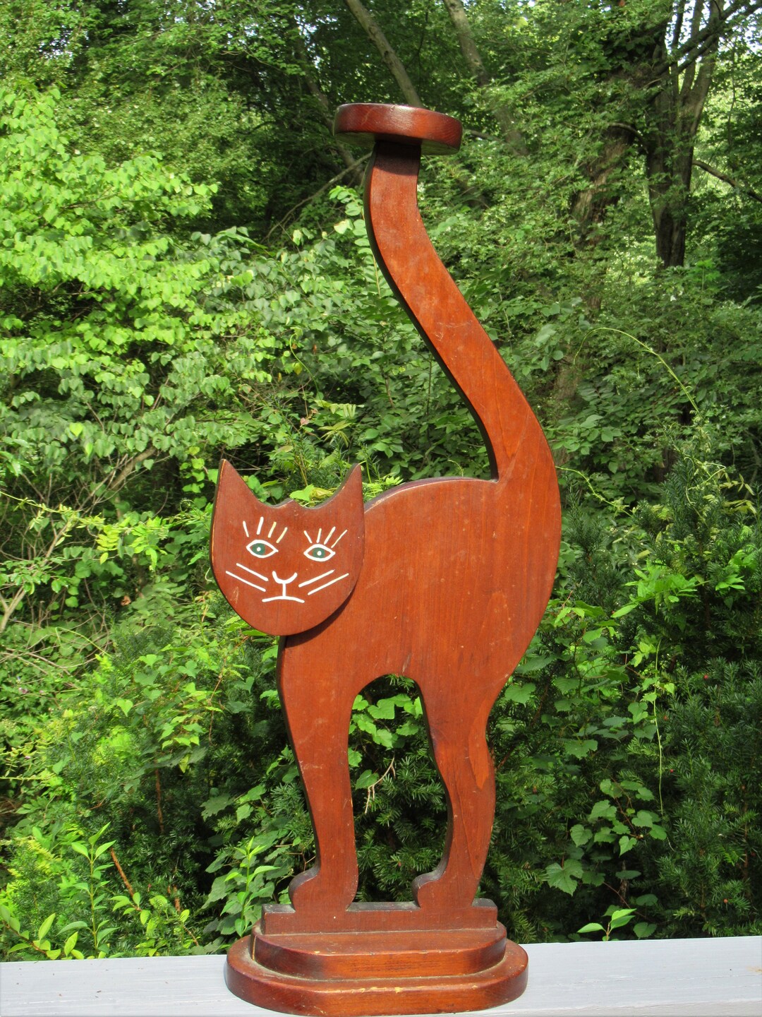 Vintage Folk Art Wood Butler CAT With Holder Tray on Tail Scardey ...