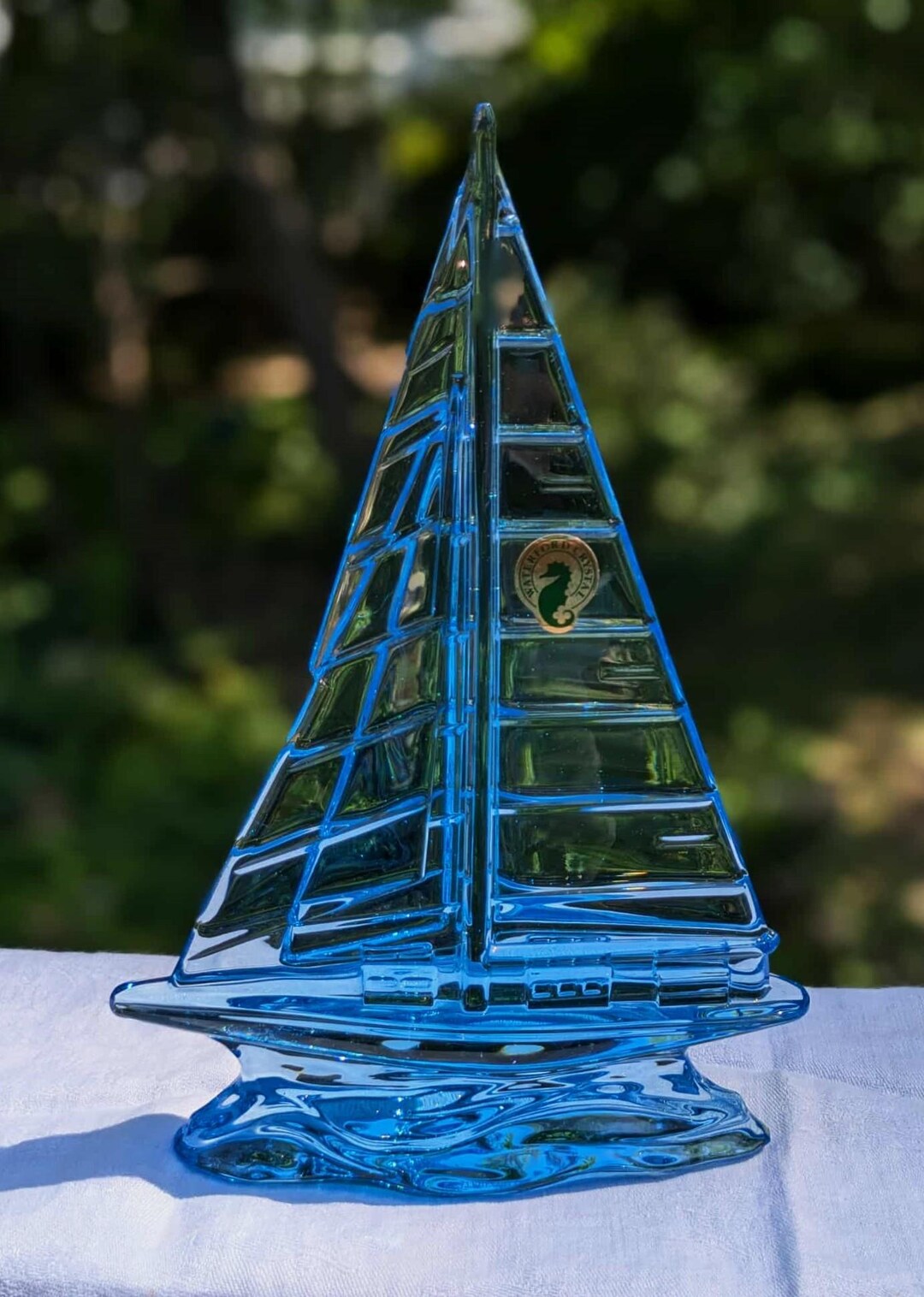 Waterford Crystal SAILBOAT Crystal Blue Glass Yacht on Waves With ...