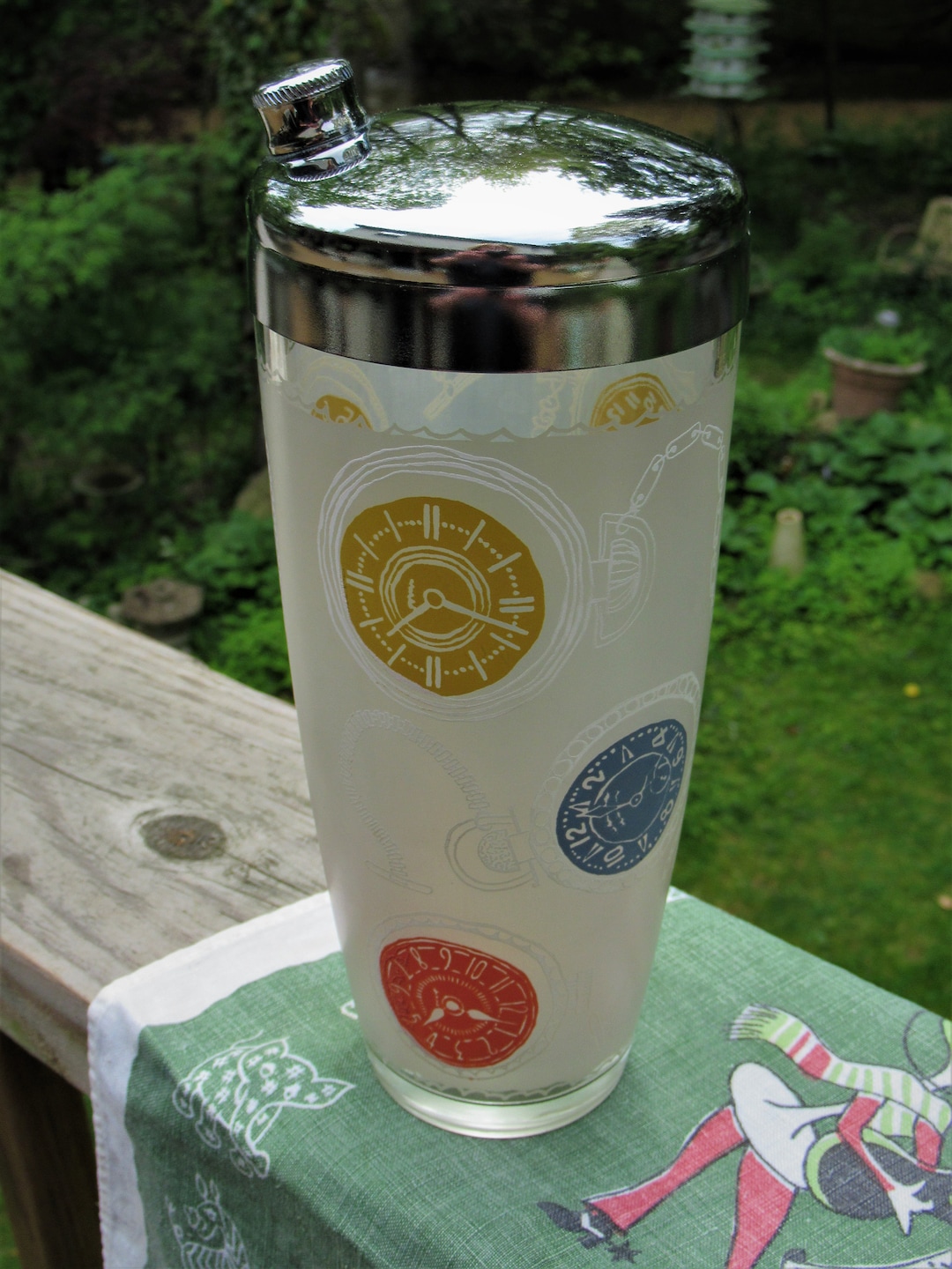 Vintage Party Time Pocket Watch Clock Glass Cocktail Shaker Barware ...