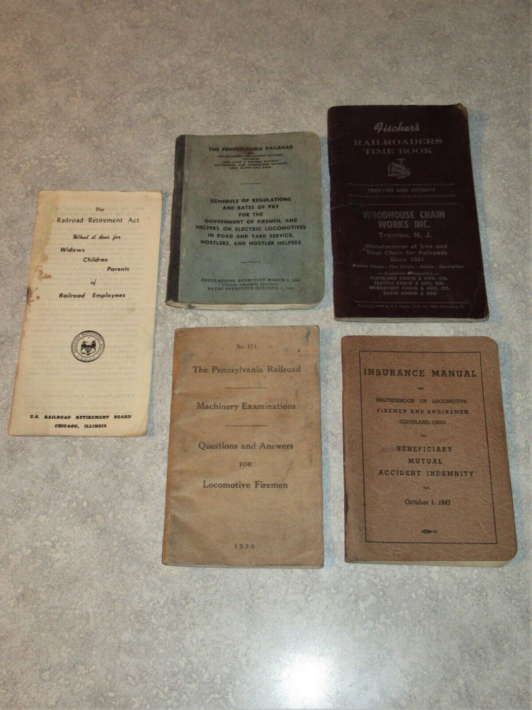 Pennsylvania Railroad PRR 5 Books Pay, Retirement, Machinery Exam. Time ...