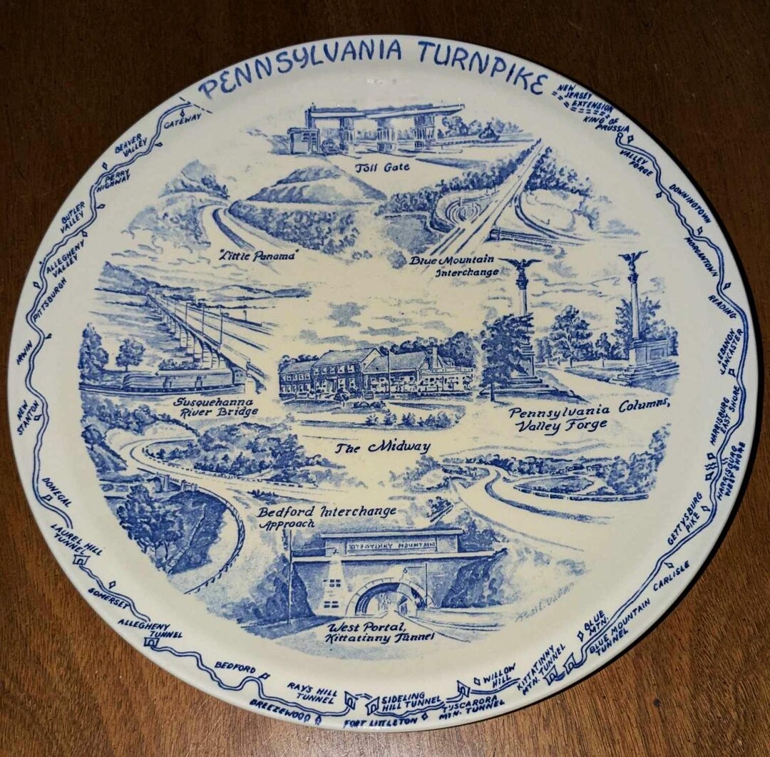 Pennsylvania Turnpike Vintage Vernon Kilns PLATE Sold by Howard ...