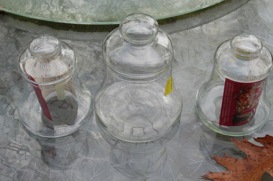Three Vintage Libbey Glass Bell Shaped Terrarium Canisters Jars With ...