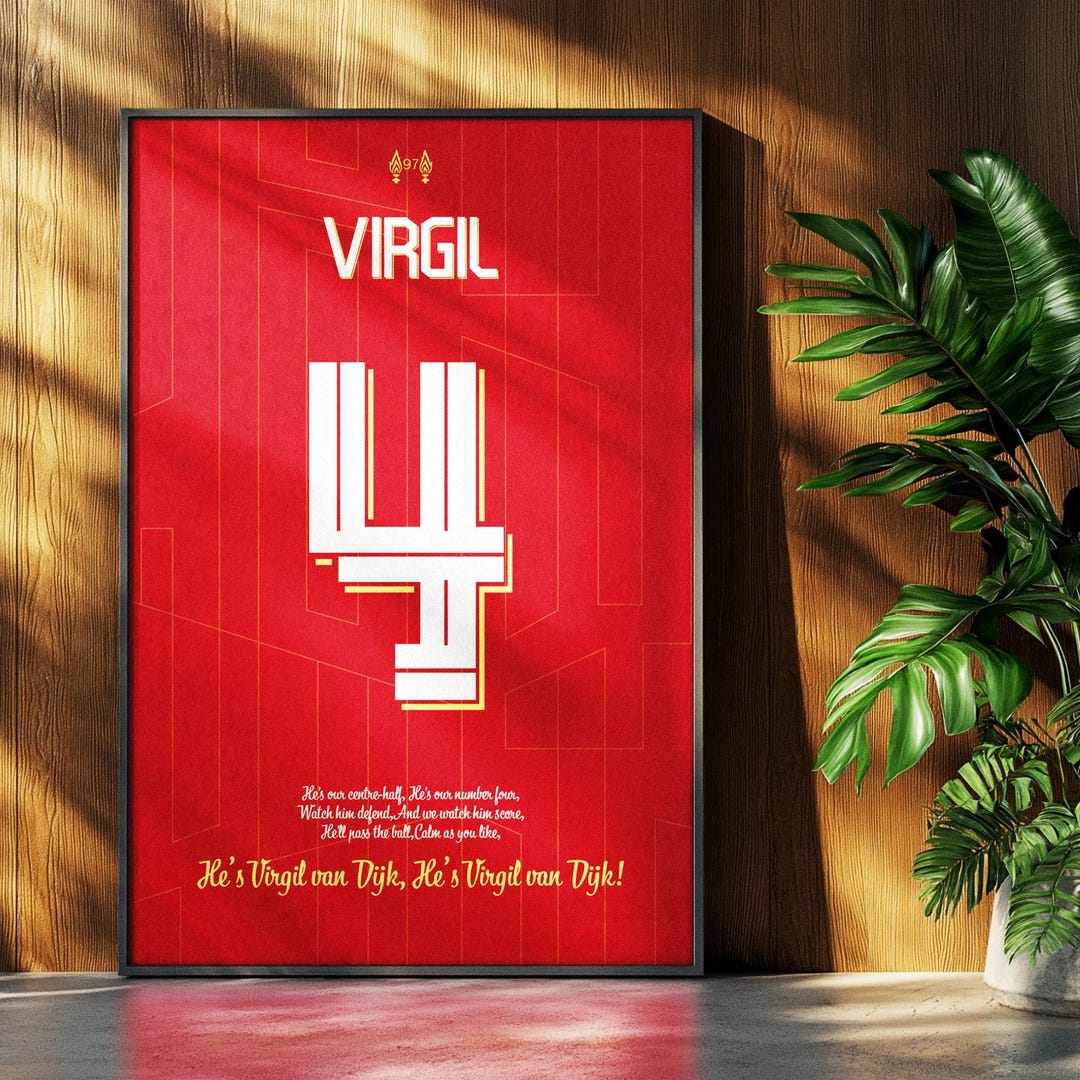 Virgil Van Dijk Poster Including Chant He's Our Number Four Liverpool ...