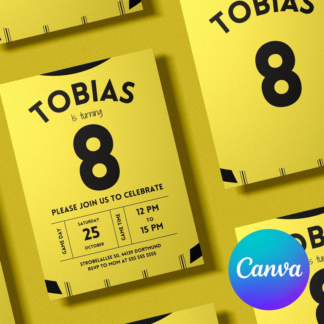 Customizable Football Invitation Card | Dortmund Style Birthday ...