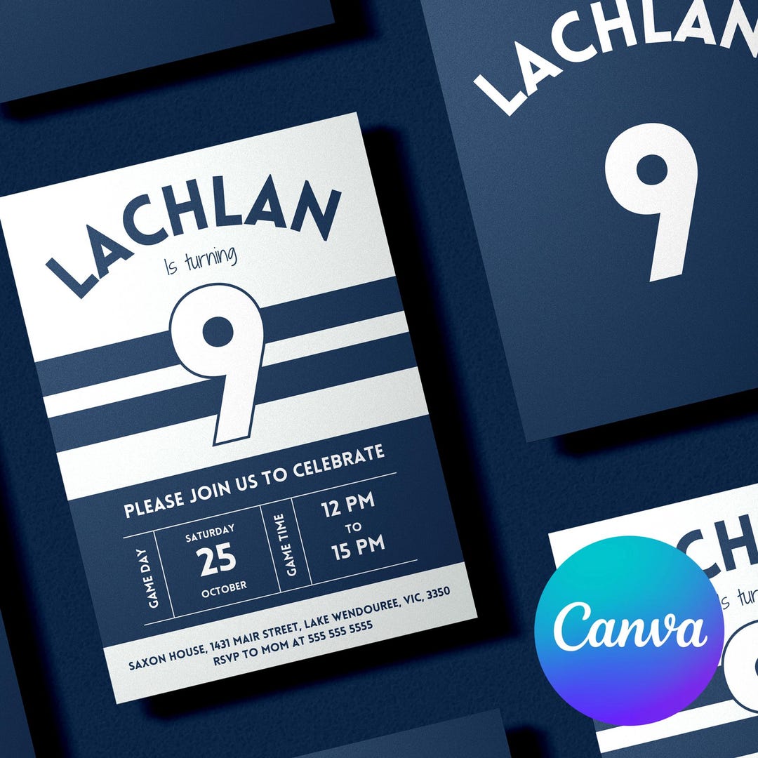 Editable AFL Invitation | Canva Template | Australian Football Birthday ...