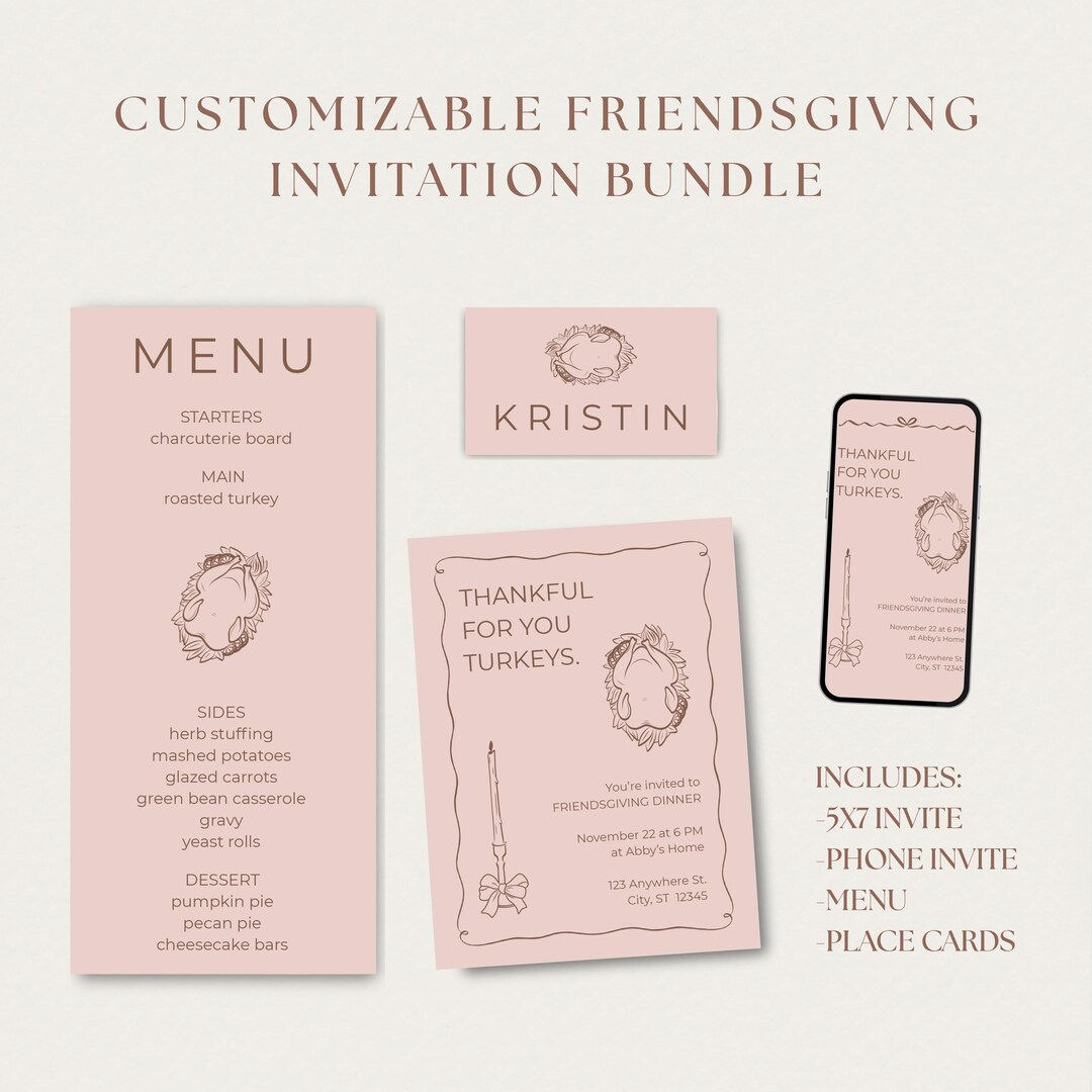 Editable Friendsgiving Invitation Template Bundle | Thanksgiving Invite ...