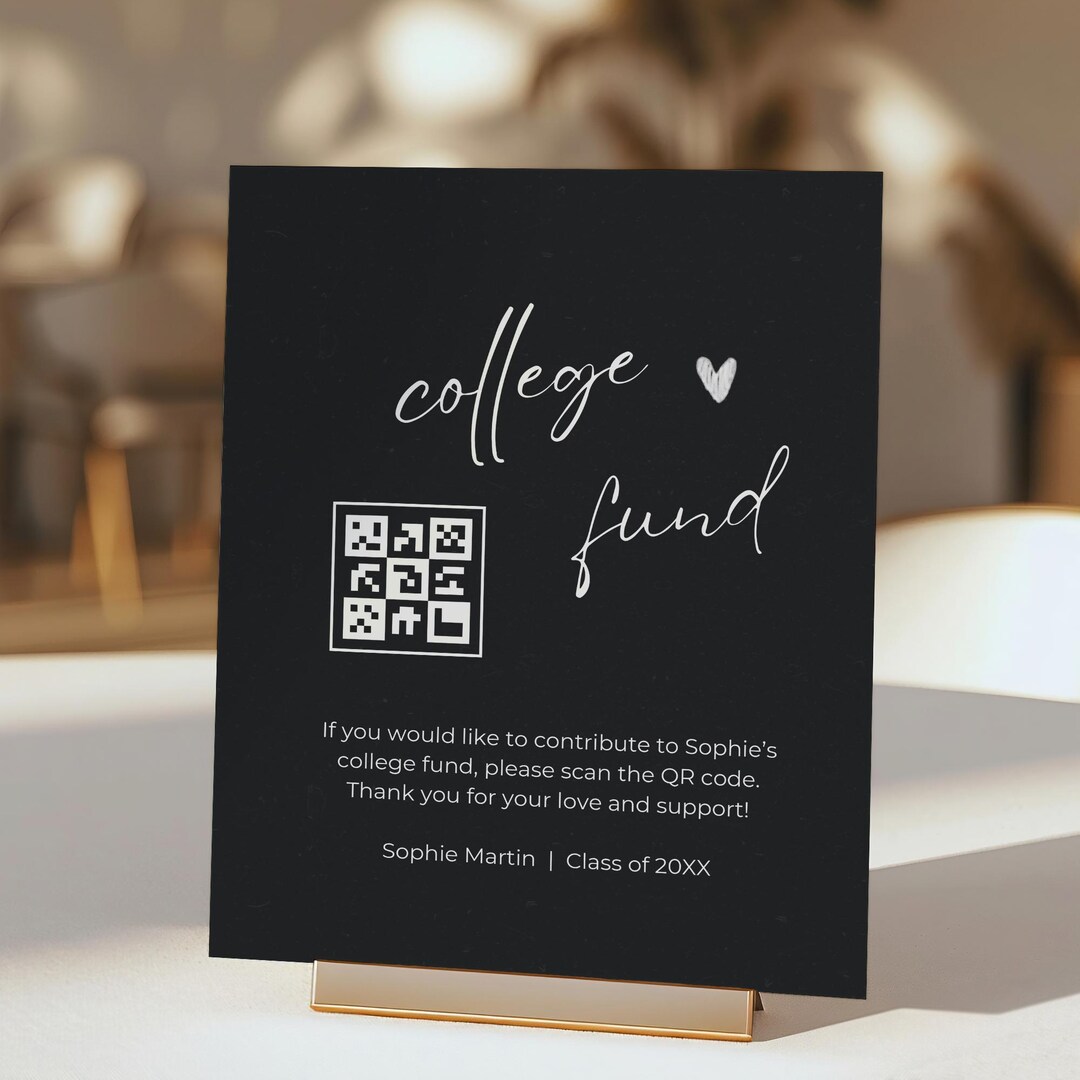 Editable College Fund Graduation Sign Template, QR Code Grad Sign ...