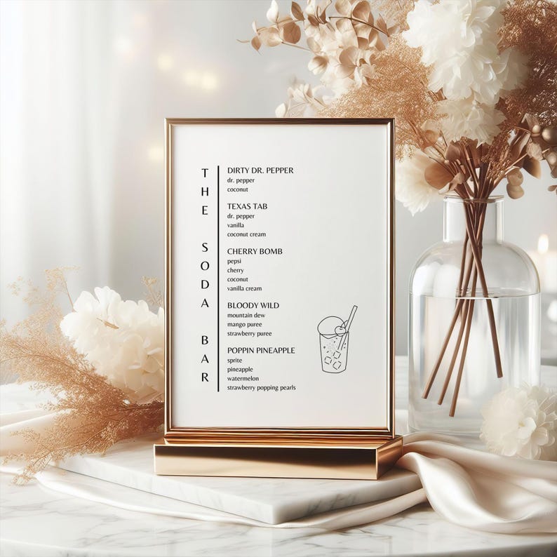 Soda Bar Menu Sign Template, Printable Drink Menu for Graduations ...