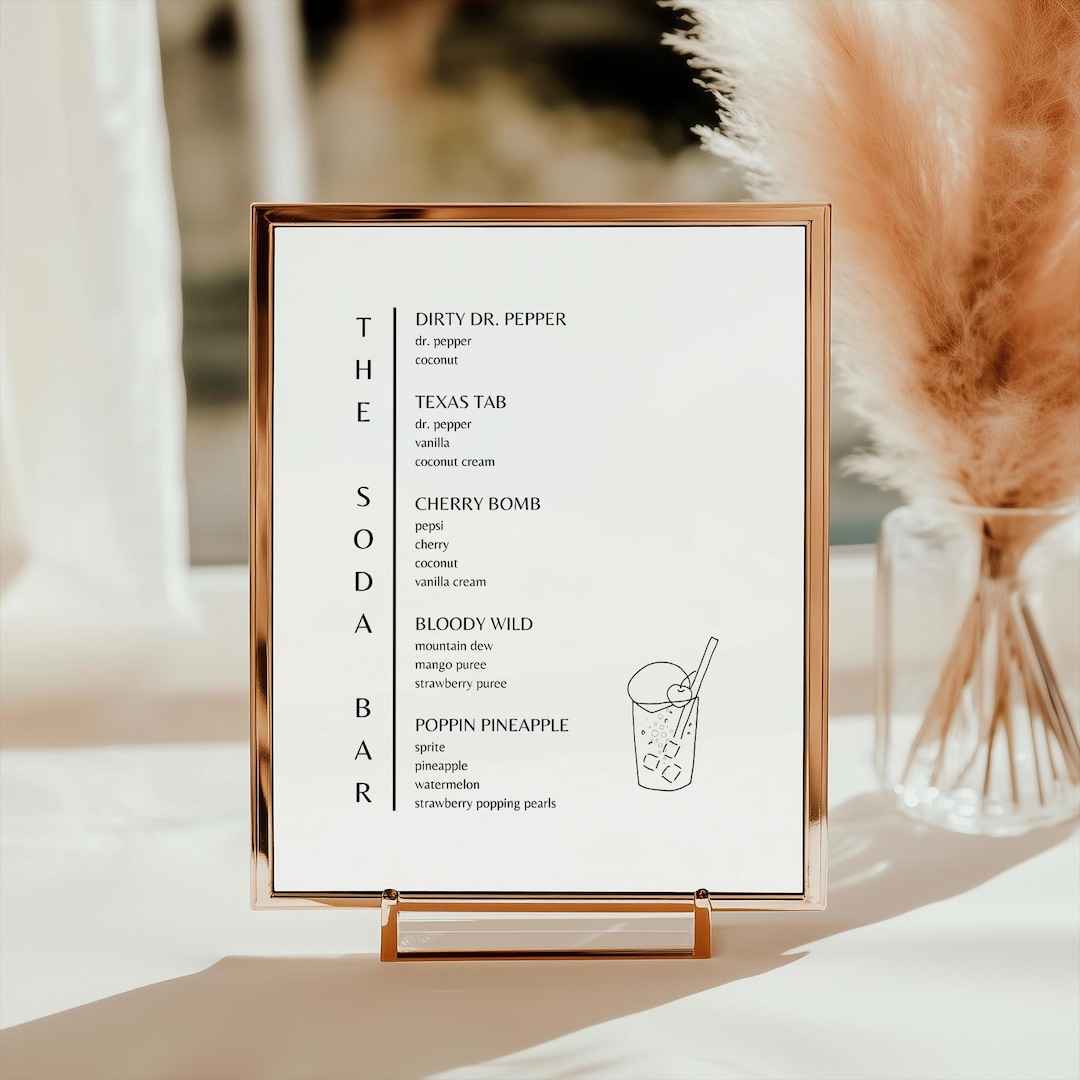 Soda Bar Menu Sign Template, Printable Drink Menu for Graduations ...