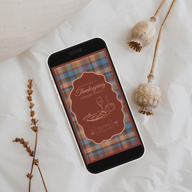 Editable Plaid Thanksgiving Invitation Template Bundle | Fall Dinner ...