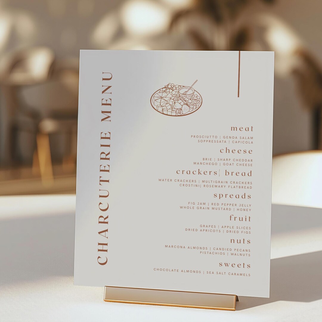 Editable Charcuterie Menu Template | Printable Food Board Sign | Modern ...