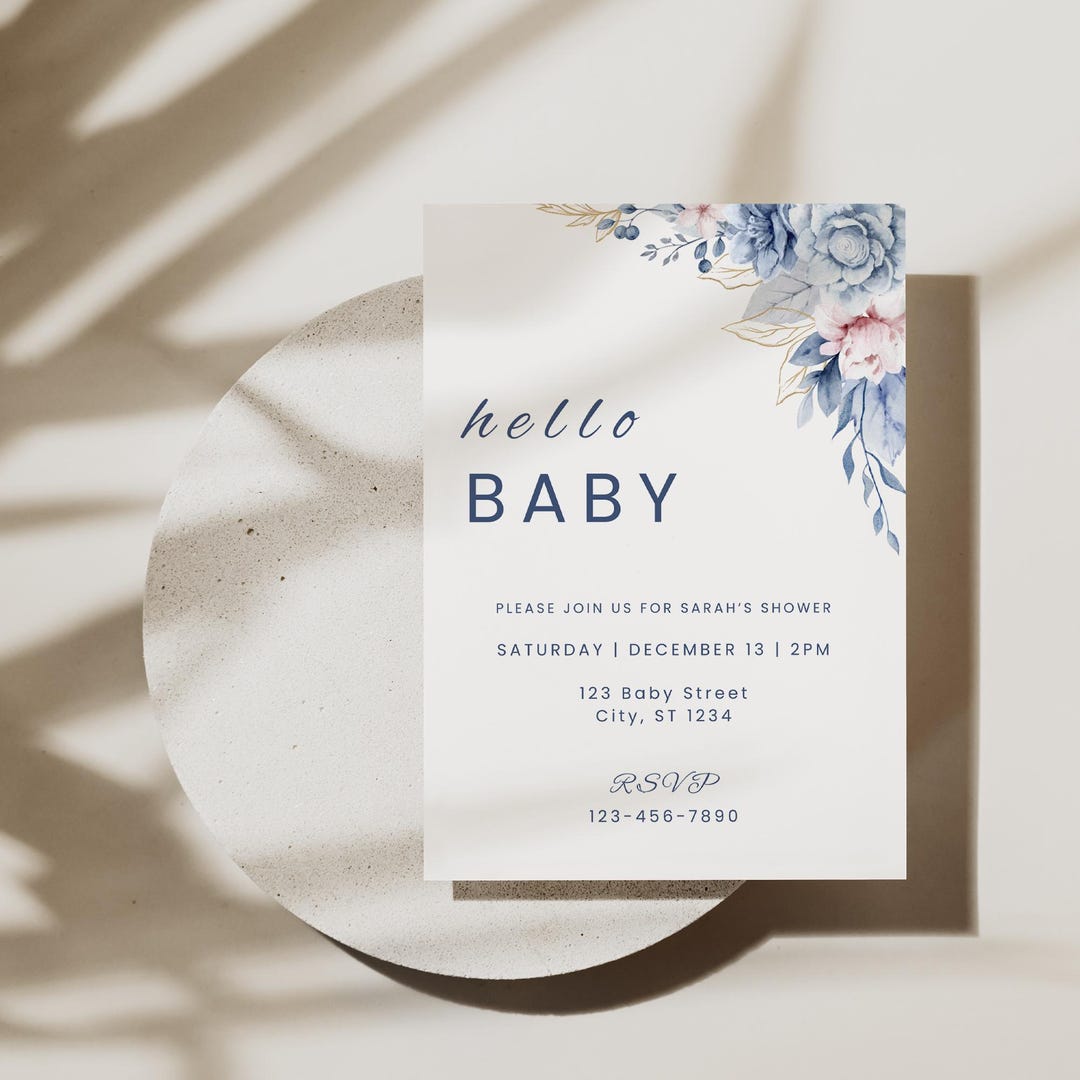 Editable Hello Baby Shower Invitation, Floral Baby Shower Announcement ...