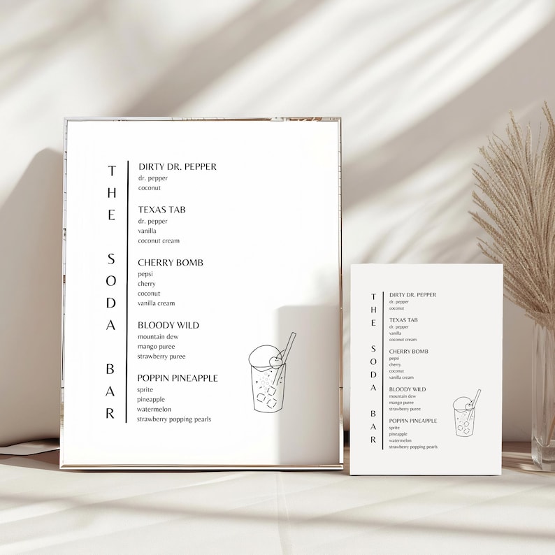 Soda Bar Menu Sign Template, Printable Drink Menu for Graduations ...