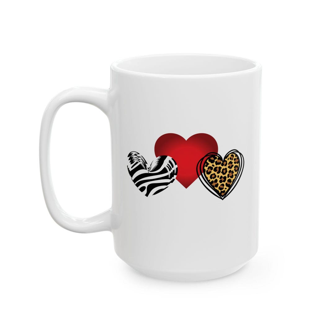 Ceramic Mug, 3 HEARTS Design, Love Coffee Cup, Heart Pattern Tea Mug ...