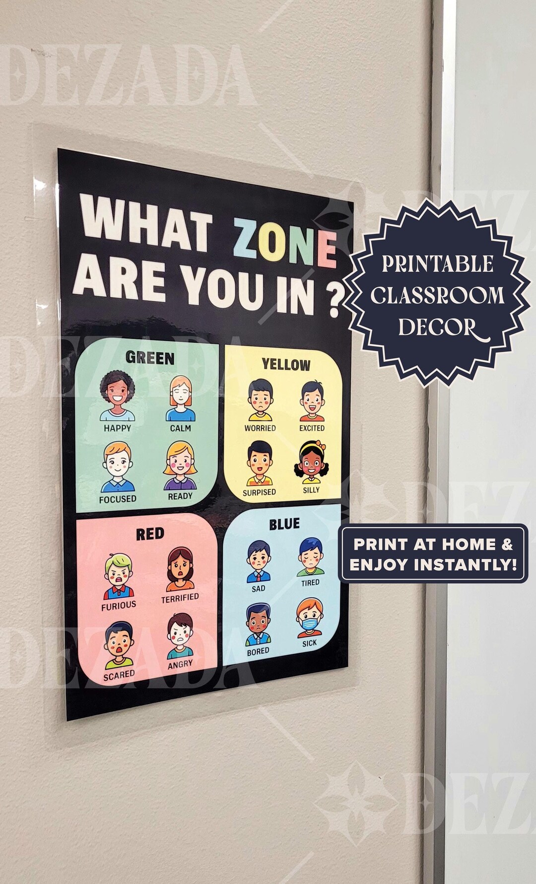 Zones of Regulation Poster I Classroom Decor Digital Print I Mental ...