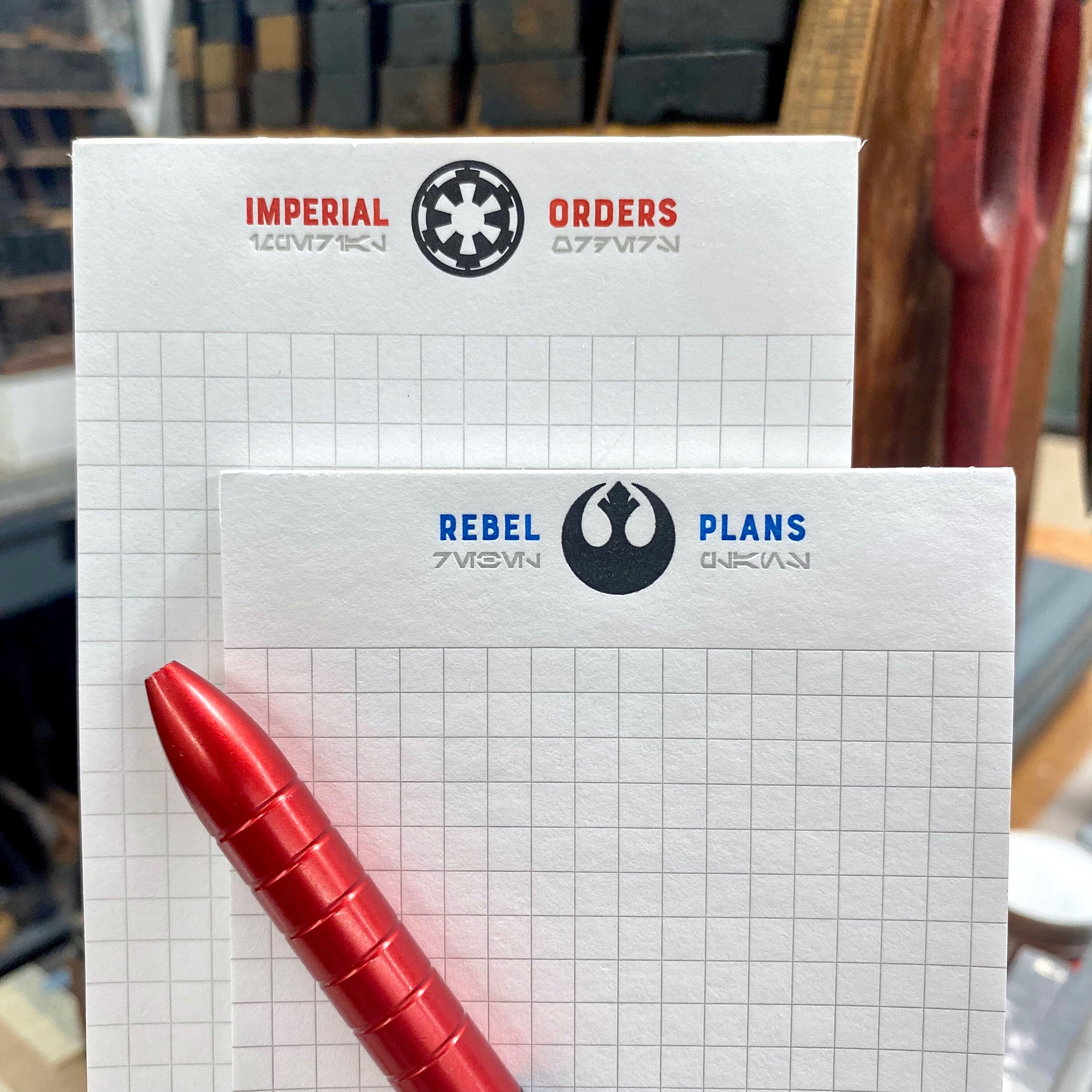 Star Wars Note Pads - Imperial Orders - Rebel Plans - Letterpressed ...