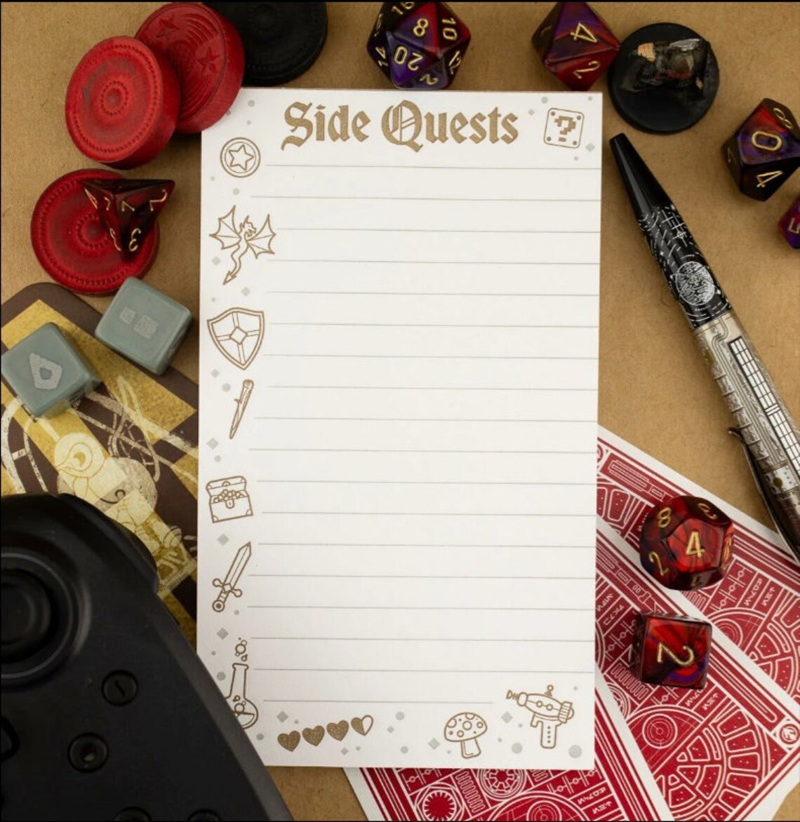Side Quest Note Pad - Gamer - Letterpress Printed Note Pad - Grocery ...