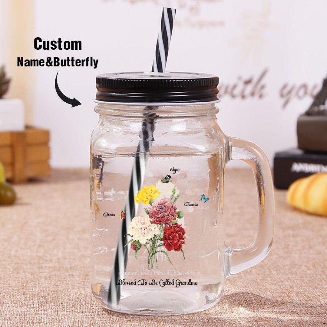 Personalized Butterfly Mason Jar – Custom Birth Month Bouquet Cup With ...