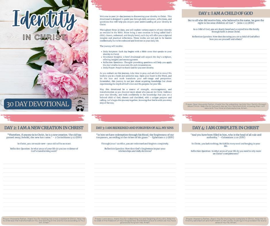 Identity in Christ Devotional 30 Day Devotional Printable Devotional - Etsy