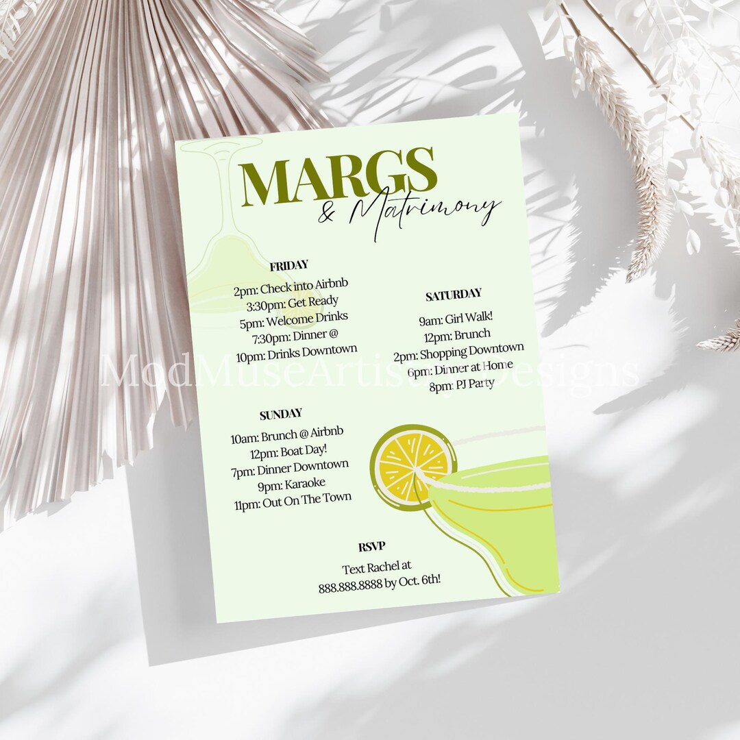 Margarita Bachelorette Party Itinerary and Invitation Template, Margs ...
