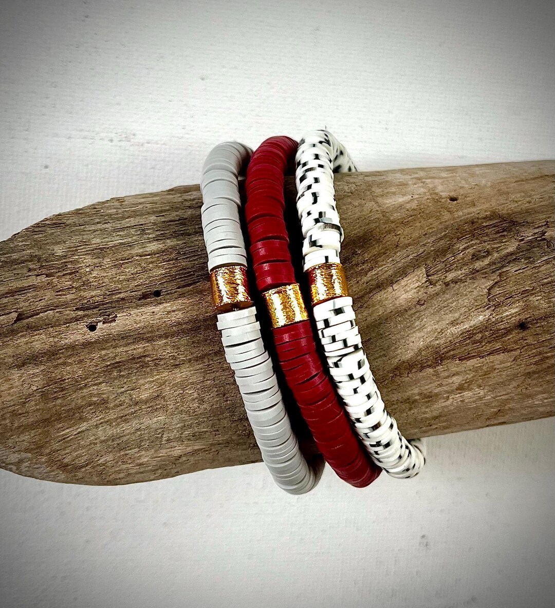 Beaded Stack Bracelets: Maroon, Gray, Black/white, Gold - Set of 3 - Etsy