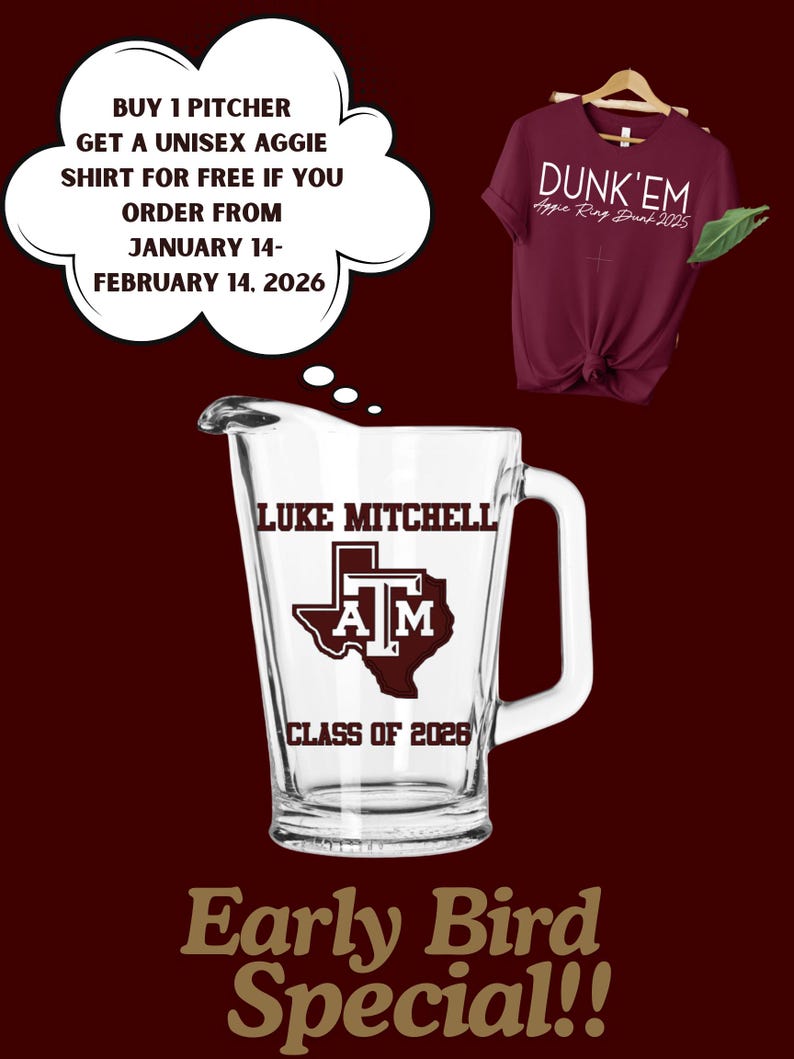 Ring Dunk, Custom Aggie Ring Dunk Pitchers, Personalized Aggie Ring ...
