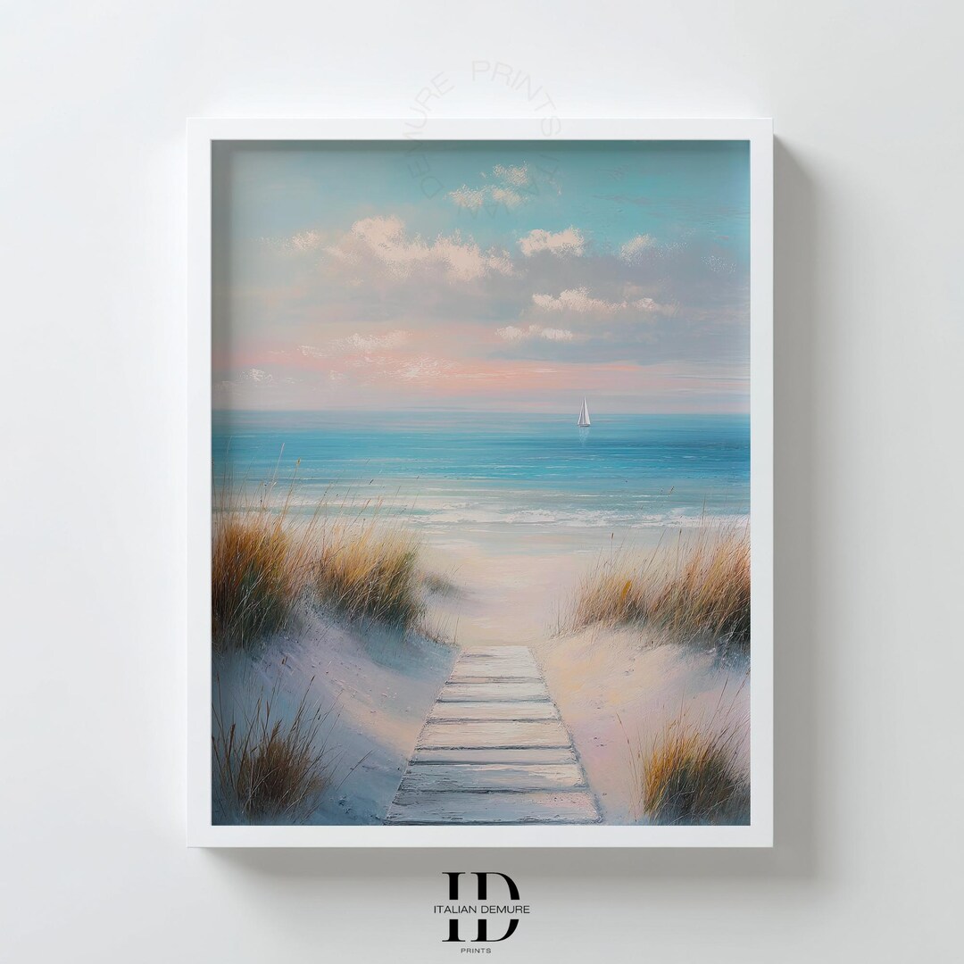 Coastal Beach Path Wall Art, Seaside Dune Print, Pastel Ocean Painting ...