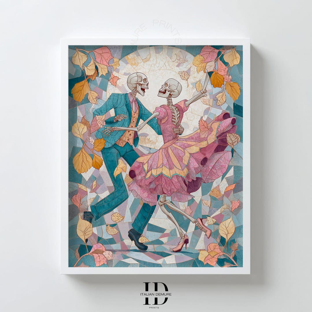 Skeleton Couple Dancing Wall Art, Autumn Ballroom Print, Whimsical ...