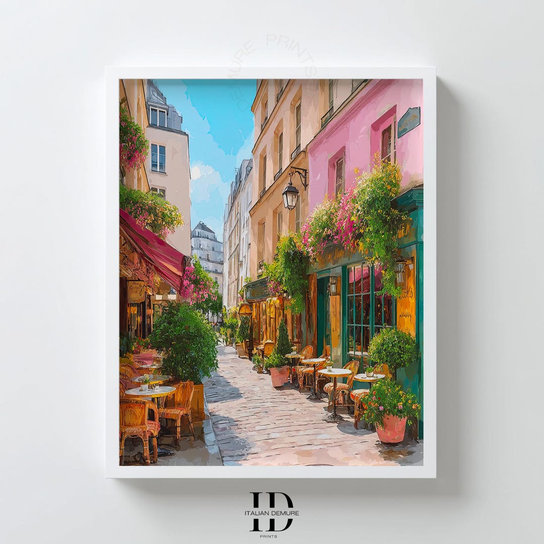 Paris Street Scene Wall Art, Charming Café Terrace Print, Digital ...