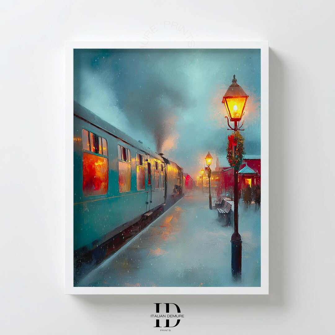 Vintage Train Station Wall Art, Rainy Night Railway Print, Cozy Street ...