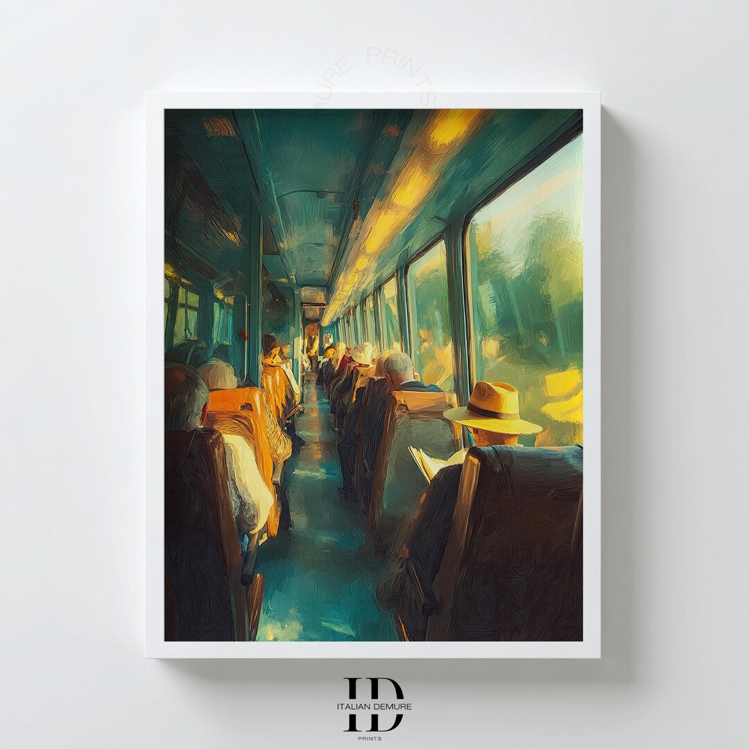 Cinematic Train Interior Wall Art, Vintage Travel Print, Warm Light ...