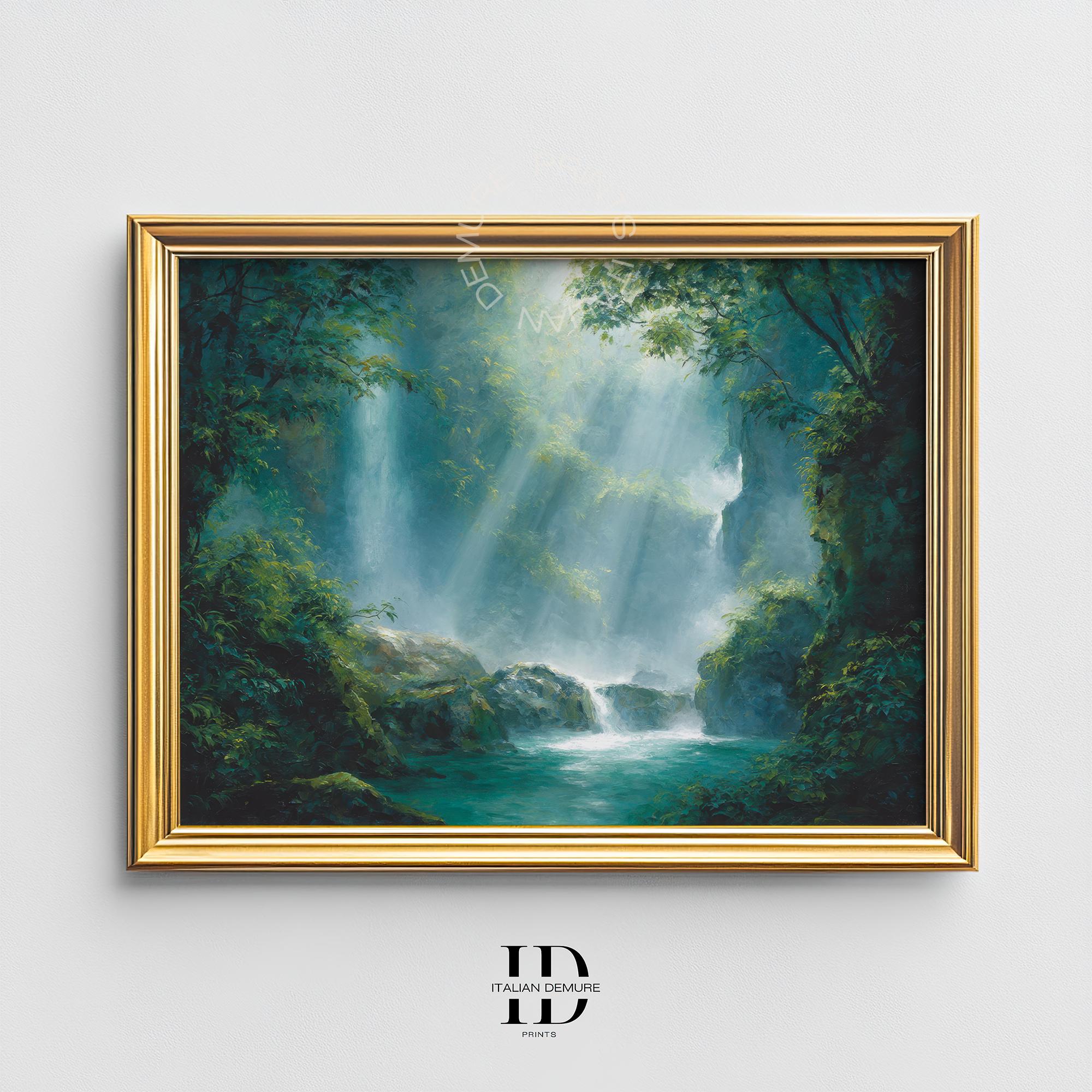 Waterfall Jungle Wall Art, Lush Green Forest Digital Print, Nature ...