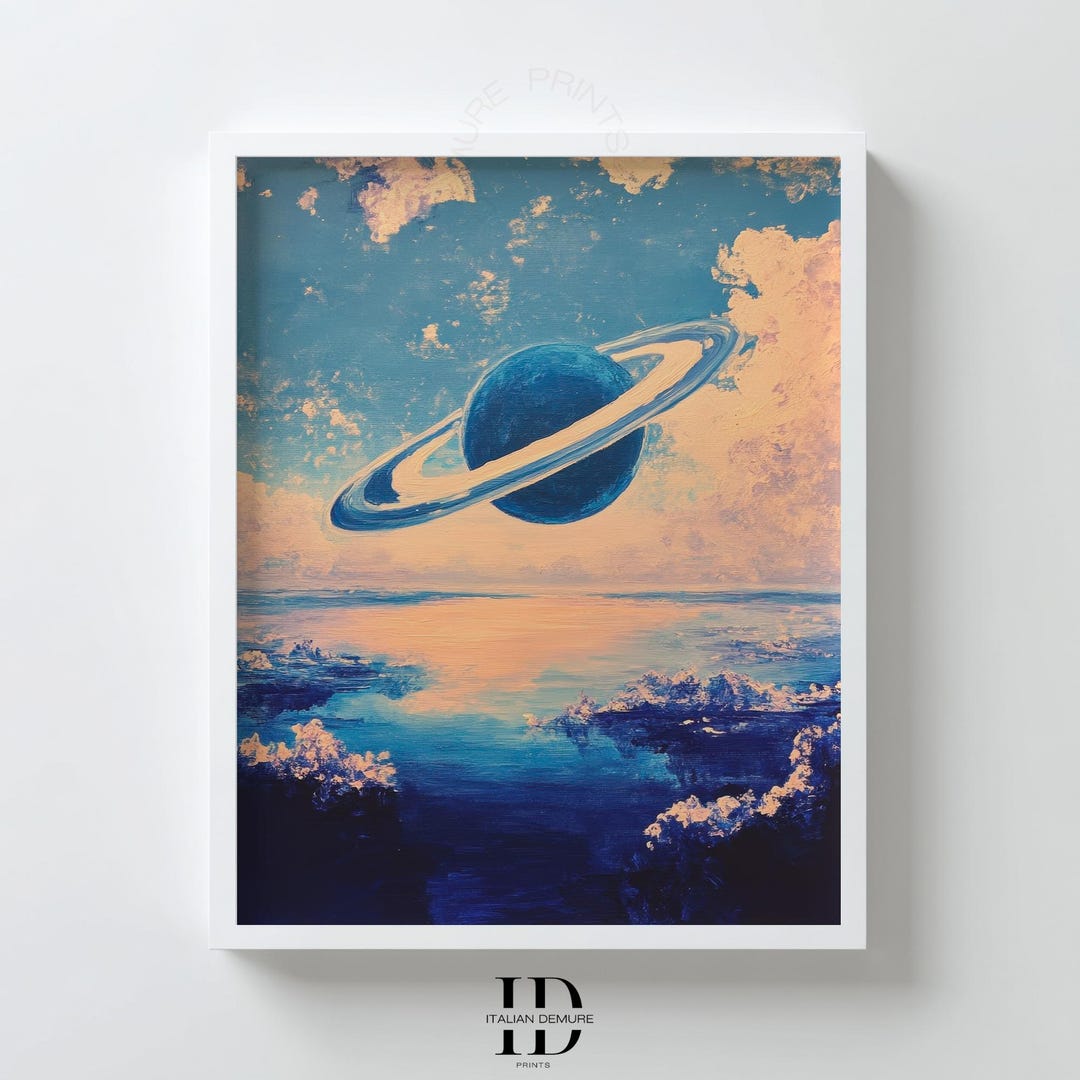 Saturn Planet Wall Art, Surreal Galaxy Seascape Print, Cosmic Ocean ...