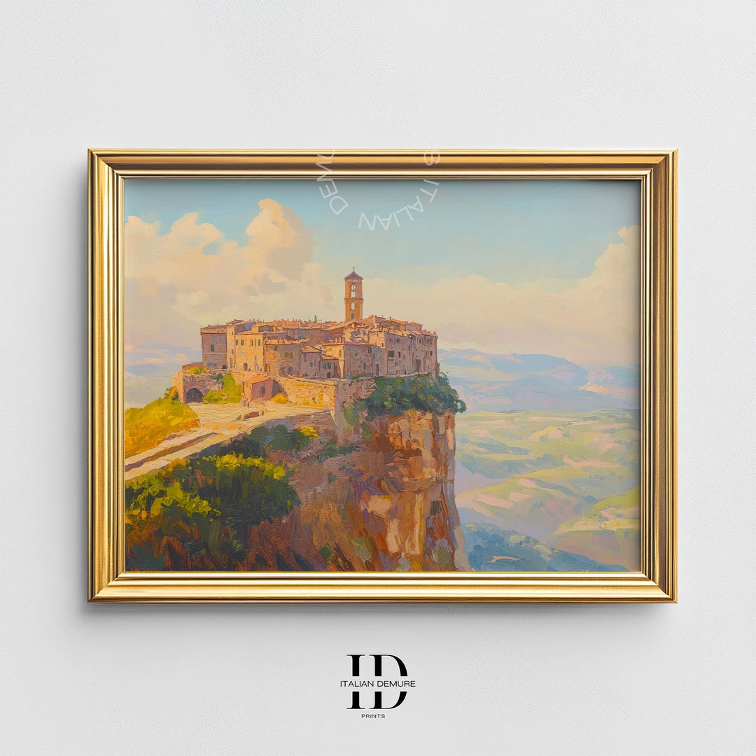 Vintage Italian Citadel – Italian Hilltop Village Art – Tuscan ...