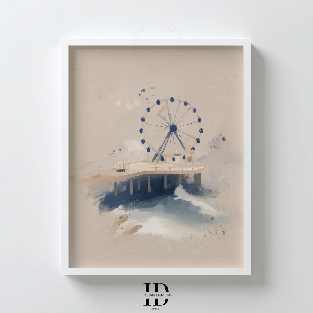Beach Ferris Wheel Wall Art Printable, Coastal Pier Amusement Park ...