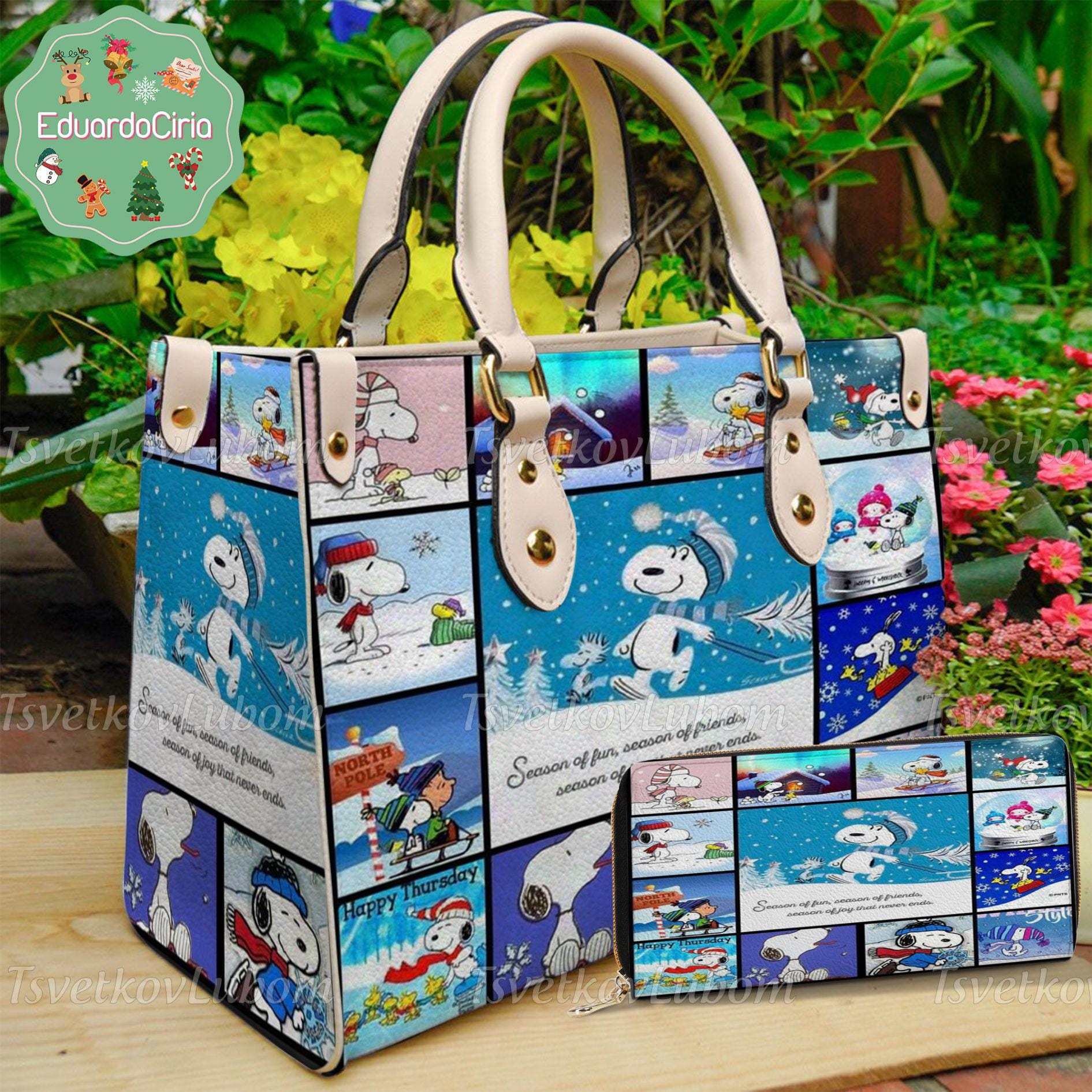 Snoopy Peanuts Christmas Custom Handbag, Snoopy Peanuts Leather Handbag ...