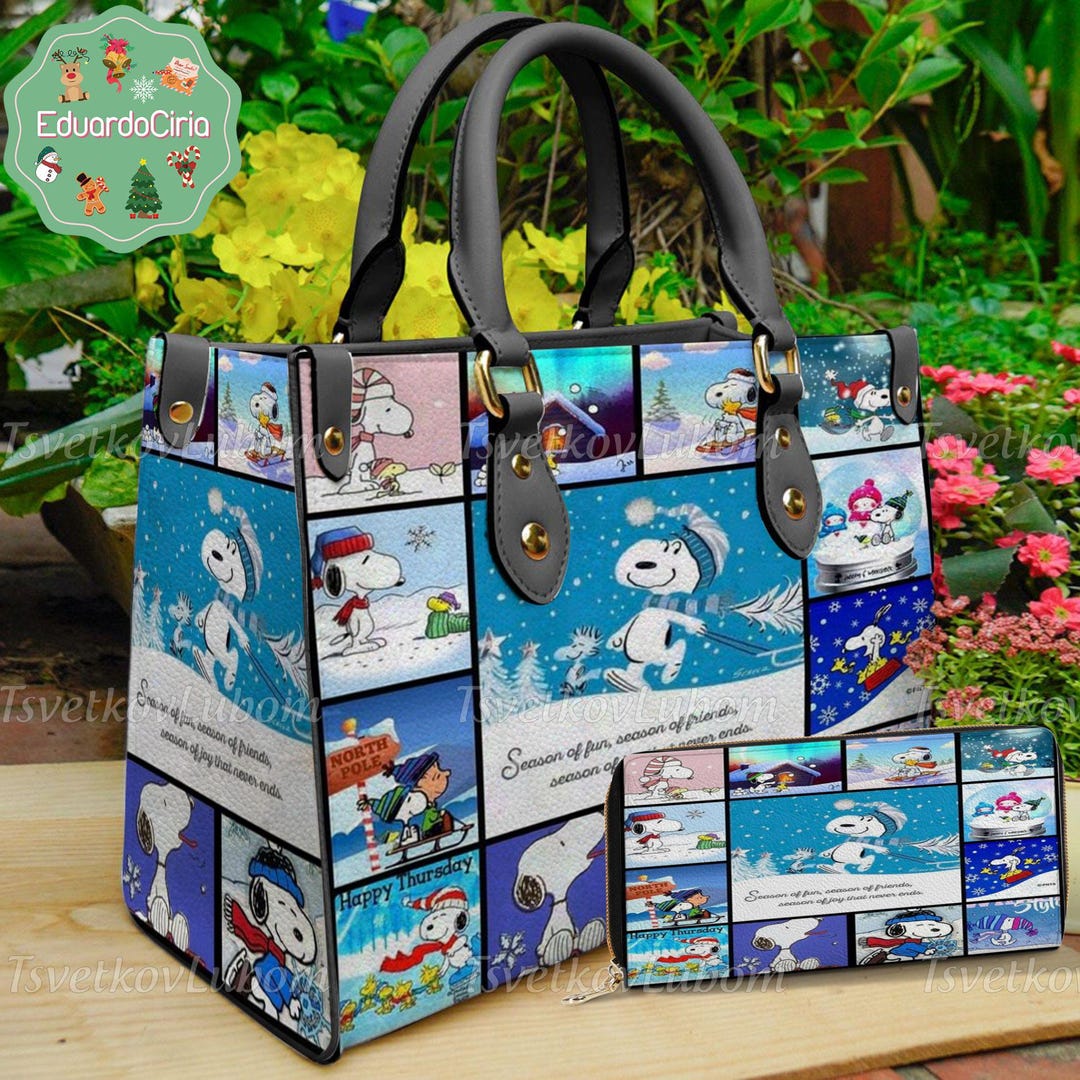 Snoopy Peanuts Christmas Custom Handbag, Snoopy Peanuts Leather Handbag ...
