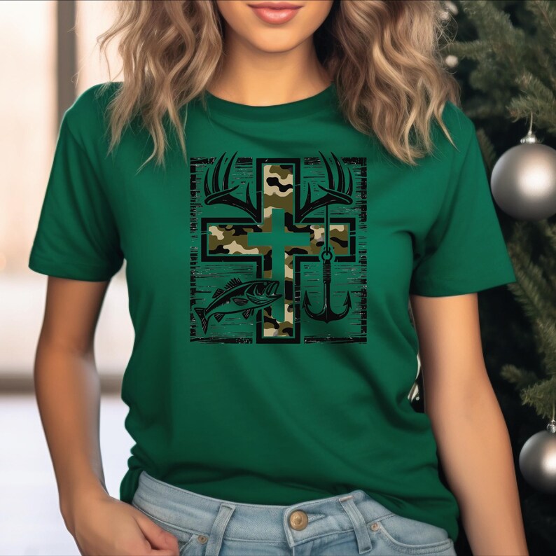 Camo Cross Fishing DTF Transfer: Antlers, Bass, Hook Graphic - Etsy